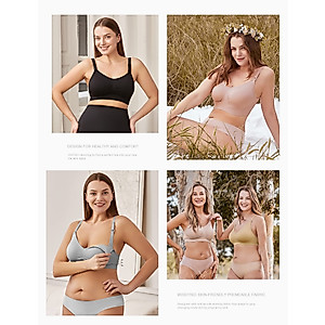 HOFISH 3PACK Full Bust Seamless Nursing Maternity Bras 3Pack Black,Grey,Elegant Pink Large