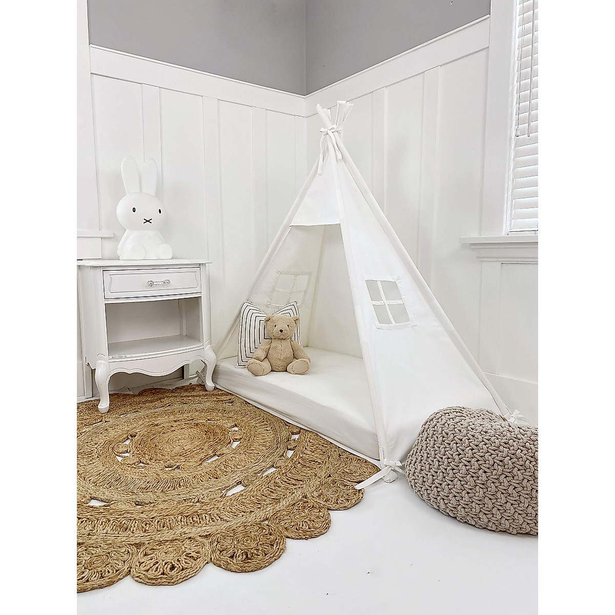 Domestic Objects | Play Tent Bed Canopy | Teepee for Mattress | 100% Cotton Canvas | Premium Quality (Crib/Cot No Door) (White)