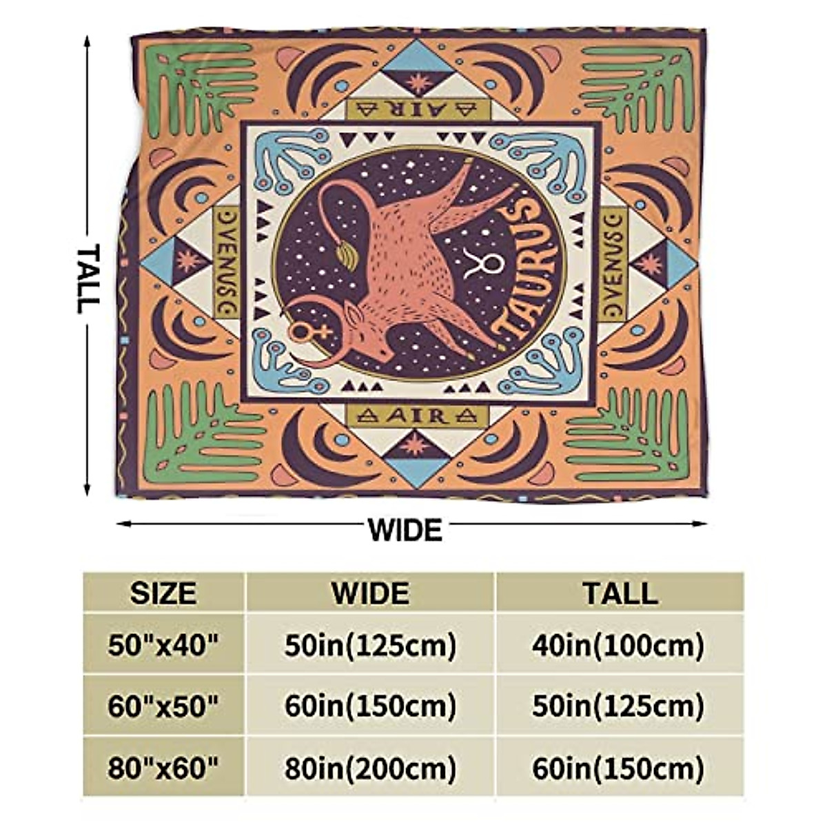 Taurus Zodiac Sign The12 Signs of The Zodiac Fleece Blanket Throw Blanket, Ultra-Soft Cozy Micro Fleece Blanket for Sofa, Couch, Bed, Camping, Travel, & Car Use-All Seasons Suitable 50"X40"