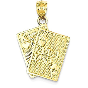 14K Yellow Gold Ace of Heart Love King All In Poker Necklace Playing Cards Suit Pendant Gambling Deck Charm Good Luck Jewelry 23mm x 15mm Only