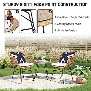 PAOLFOX 3 Piece Patio Set,Outdoor Bistro Set,Balcony Furniture,Wicker Patio Chairs,Patio Furniture,Backyard Furniture,Front Porch Furniture,Outdoor Chairs Set of 2