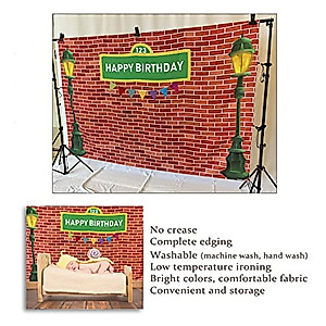 7x5ft Red Brick Wall Street Backdrop Cartoon Photography Backdrops Happy Birthday Party Background Party Decors Decorations Baby Shower Table Banner Background