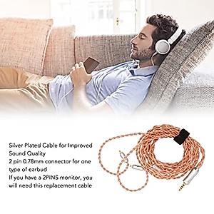 Earbuds Upgrade Cable, 2 Pin IEM Cable 0.78Mm Audio Aux Cord 1.2M 4 Core 2.5Mm Plug Silver Plated Replacement Headphone Cord, Single Crystal Copper Headphone Cable