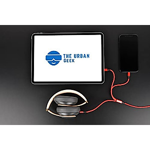 TheUrbanGeek 3-in-1 Nylon Braided Fast USB Charging/Data Cable, 3.28 ft, Compatible with Apple iPhone 14/Pro/13 Through iPhone 6, Android, Tablet, 3 Ports and 5 Colors (Black)