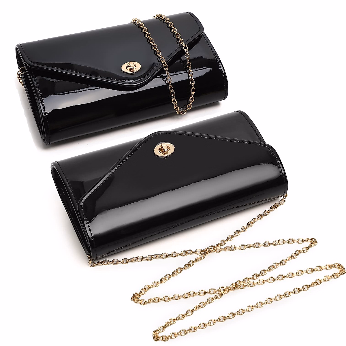 Patent Leather Envelope Clutch Womens Evening Handbag Stylish Shoulder Crossbody Bag for Dating Wedding Party Prom (Black 3008)