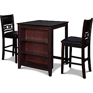 New Classic Furniture Gia Counter Table with Two Chairs and Storage Shelf, 30-Inch, Ebony
