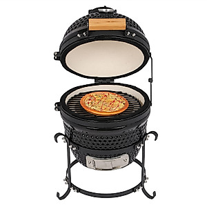 Vasitelan 13 inch Portable Ceramics Charcoal Grill,Kamado BBQ Charcoal Grill (Style 2-Black)