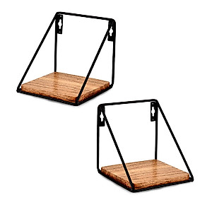 BHAVATU Floating Shelf Iron and Acacia Wood Wall Mounted Shelves Set of 2 for Living Room Bedroom Bathroom (5" x 5" x 5") (Set of 2)