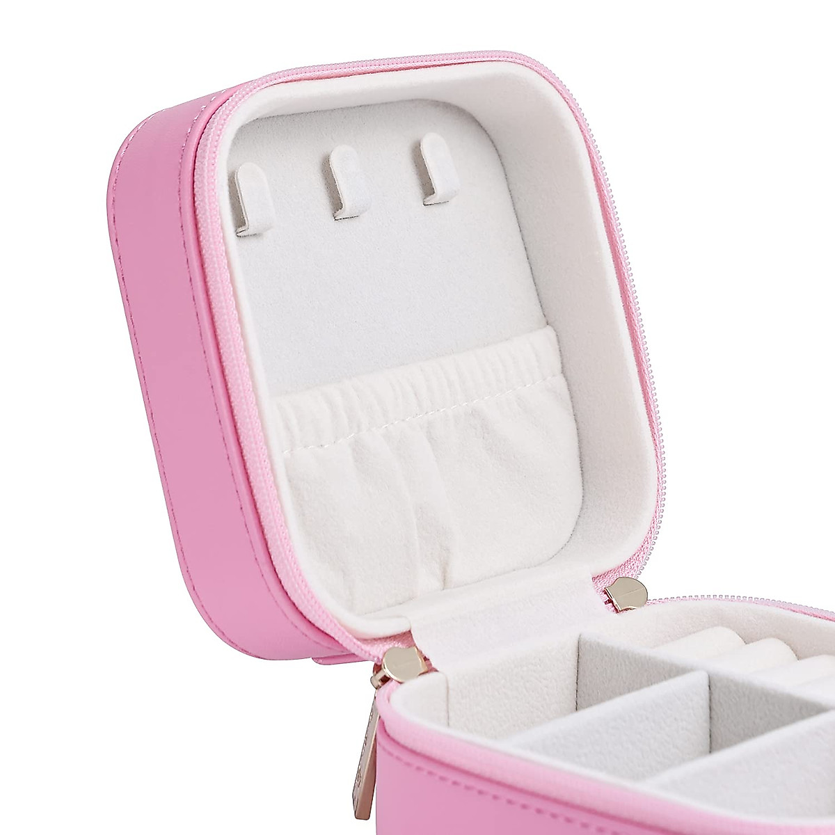 Luxury Leather Travel Jewelry Box for Women Mini Organizer Small Jewelry Portable Travel Case for Rings Earrings Necklace Multifunctional Storage Mother's Day Gift Women Wife Daughter Gift (PINK)