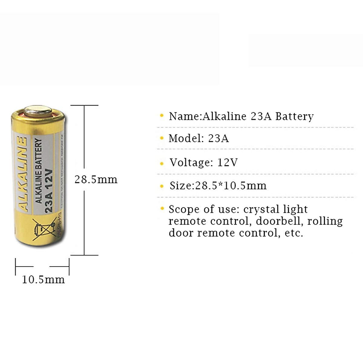TXY A23 12V Alkaline Battery 23A 12 Volt A23 E23A MN21 Replacement Batteries 0% Hg (5PCS/Pack)