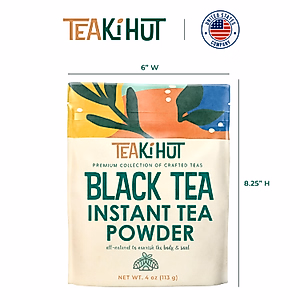 TEAki Hut Instant Black Tea Powder, 4 oz, Black Tea Powder, Powdered Black Tea for Hot and Cold Beverages, Refreshing Instant Tea Powder, Unsweetened Tea Powder, 113 Servings