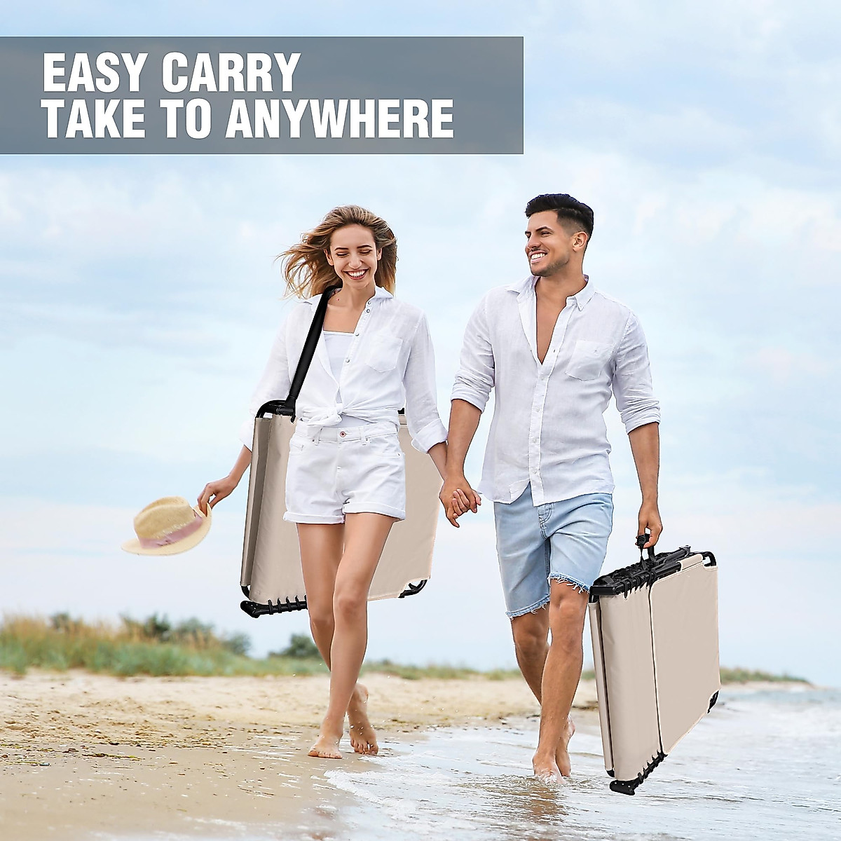 VILLEY Oversized Chaise Lounge Chair with Face Hole, Portable Tanning Chair, Adjustable Reclining Beach Chair, Outdoor Heavy-Duty Folding Sunbathing Chair for Outside Patio Lawn Beach Pool