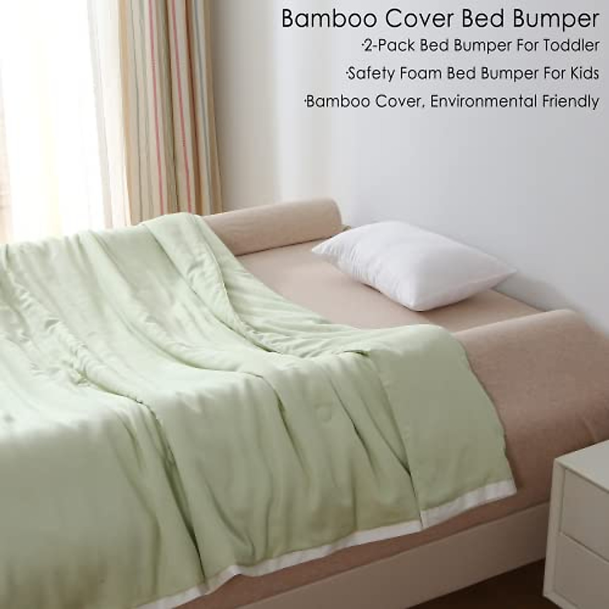 Truwelby Bamboo Bed Bumper for Toddler [2-Pack] 56" Foam Toddler Bed Bumpers for Kids with Water-Resistant, Non-Slip and Washable Cooling Bamboo Cover fits Twin, Full, Queen, King Beds