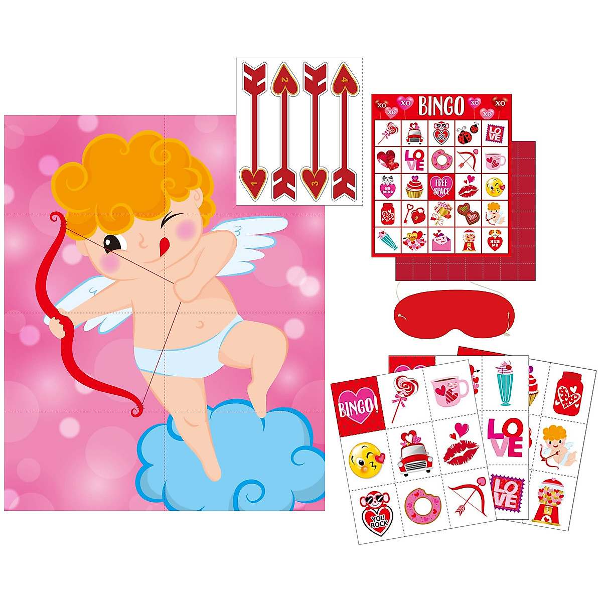 Iconikal Valentine's Day 32 Player Bingo Game Set Classroom Group Activity Fun Interactive Learning School Plus Bonus Game