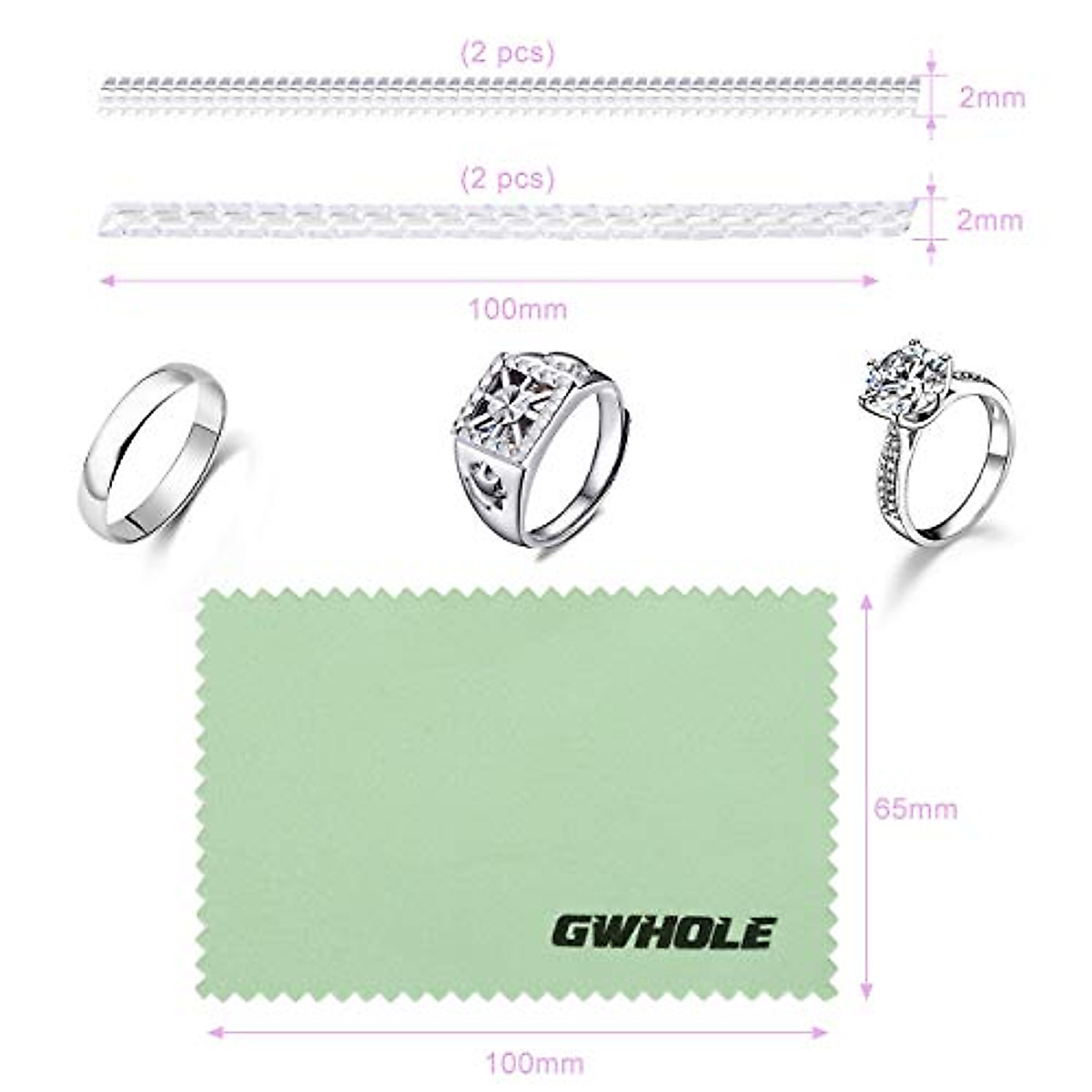 GWHOLE Ring Size Adjuster with Silver Polishing Cloth,Set of 4 (2mm/3mm)