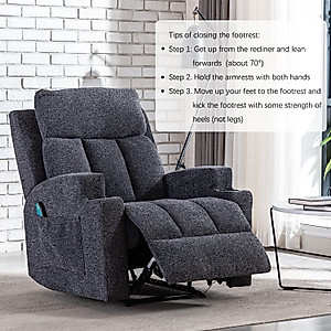 ANJ HOME Manual Massage Recliner Chairs with Heat for Living Room, Overstuffed Breathable Fabric Reclining Chair with Side Pockets and Cup Holders, Single Sofa Home Theater Seating, Dark Grey