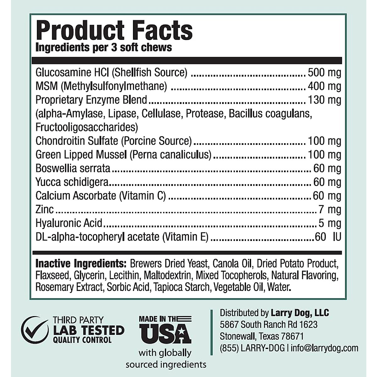 Dog Hip and Joint Supplement by Larry | Chondroitin, MSM, Hyaluronic Acid, & Glucosamine for Dogs | Dog Hip & Joint Care for All Breeds & Sizes | Dog Treats for Hip and Joint Health, (120 Soft Chews)