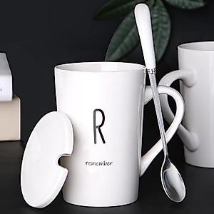 fiveg Alphabet Ceramic Water Cup Mug Mug with Lid Spoon Couple Cup Coffee Milk Mug