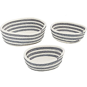 Woven Baskets for Storage, Grey Striped Round Basket (3 Sizes, 3 Pack)