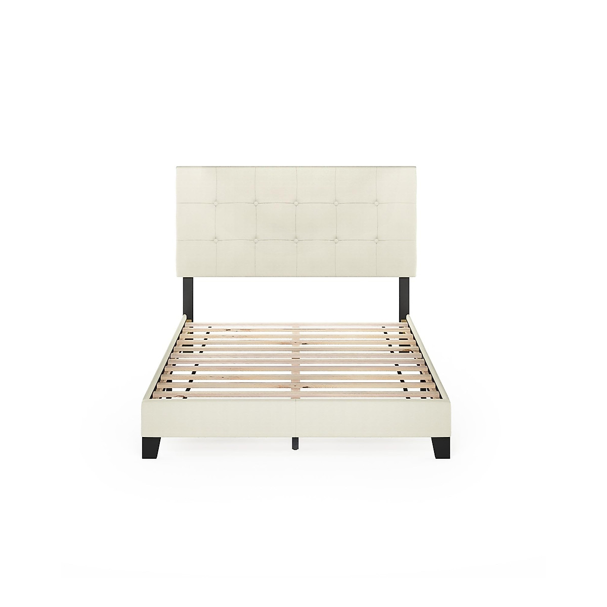Furinno Laval Button Tufted Upholstered Platform Bed Frame, Full, Linen