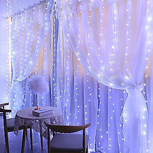 SVNOOC 300LED Fairy Curtain Lights USB Plug in 8 Modes Window Wall String Hanging Lights with Remote for Bedroom, Indoor, Outdoor, Weddings, Christmas, Party Decorations (Fairy White Cold)