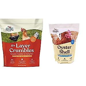 Manna Pro Chicken Feed | 16% Chicken Food with Probiotic Crumbles, Chicken Layer Feed | 8 Pounds & Crushed Oyster Shell | Egg-Laying Chickens | 5 LB