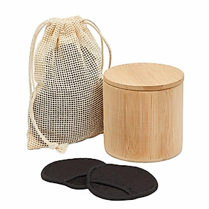 Glamlily 16 Pack Reusable Cotton Rounds for Makeup Removal with Bamboo Holder and Mesh Storage Bag (Black)