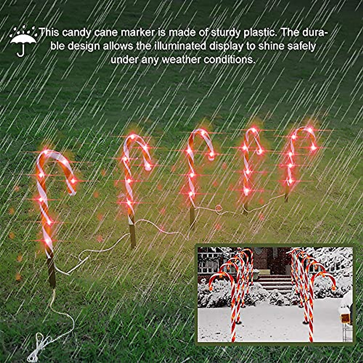 10 Pack 21in Candy Cane Pathway Lights (with Stakes) Outdoor Markers Christmas Decorations Lights with 8 Lighting Modes, for Xmas Holiday Party Walkway Patio Garden Decor
