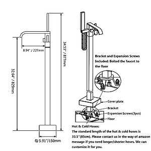 JiaYouJia Freestanding Bathtub Faucet Brushed Gold Tub Filler with Handheld Shower Single Handle Floor Mount Bathroom Faucet