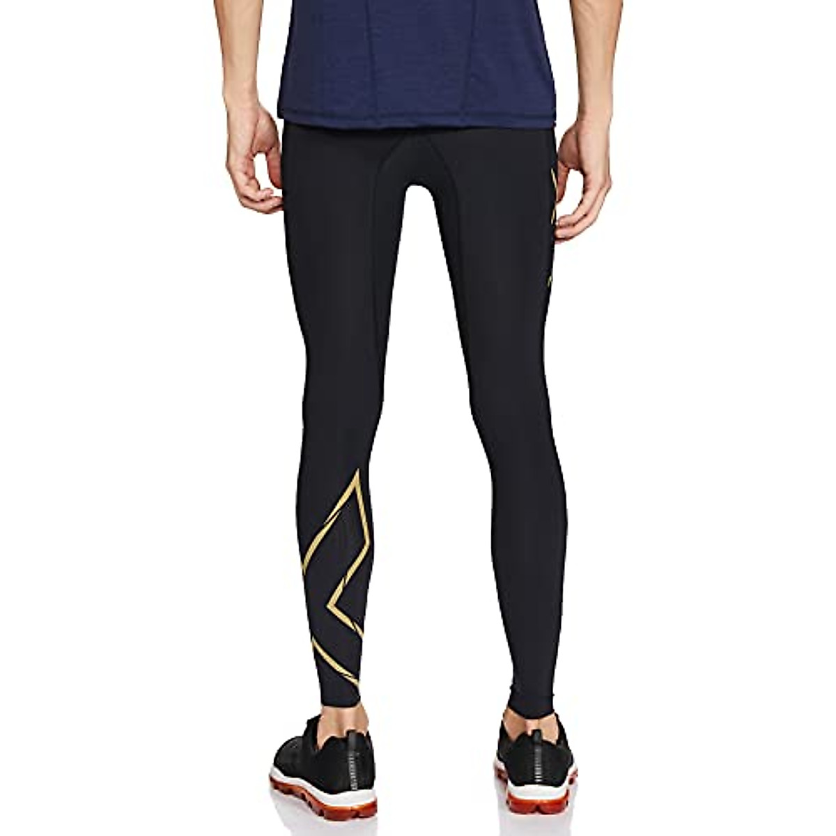 2XU Men's Light Speed Compression Tights - Lightweight & Flexible Support for Improved Running Performance - Black/Gold Reflective - Size Medium
