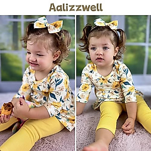 Aalizzwell 18-24 Months Little Toddler Girls Fall Clothes Floral Ruffle Tunic Pants Outfit Set Winter Clothing Yellow