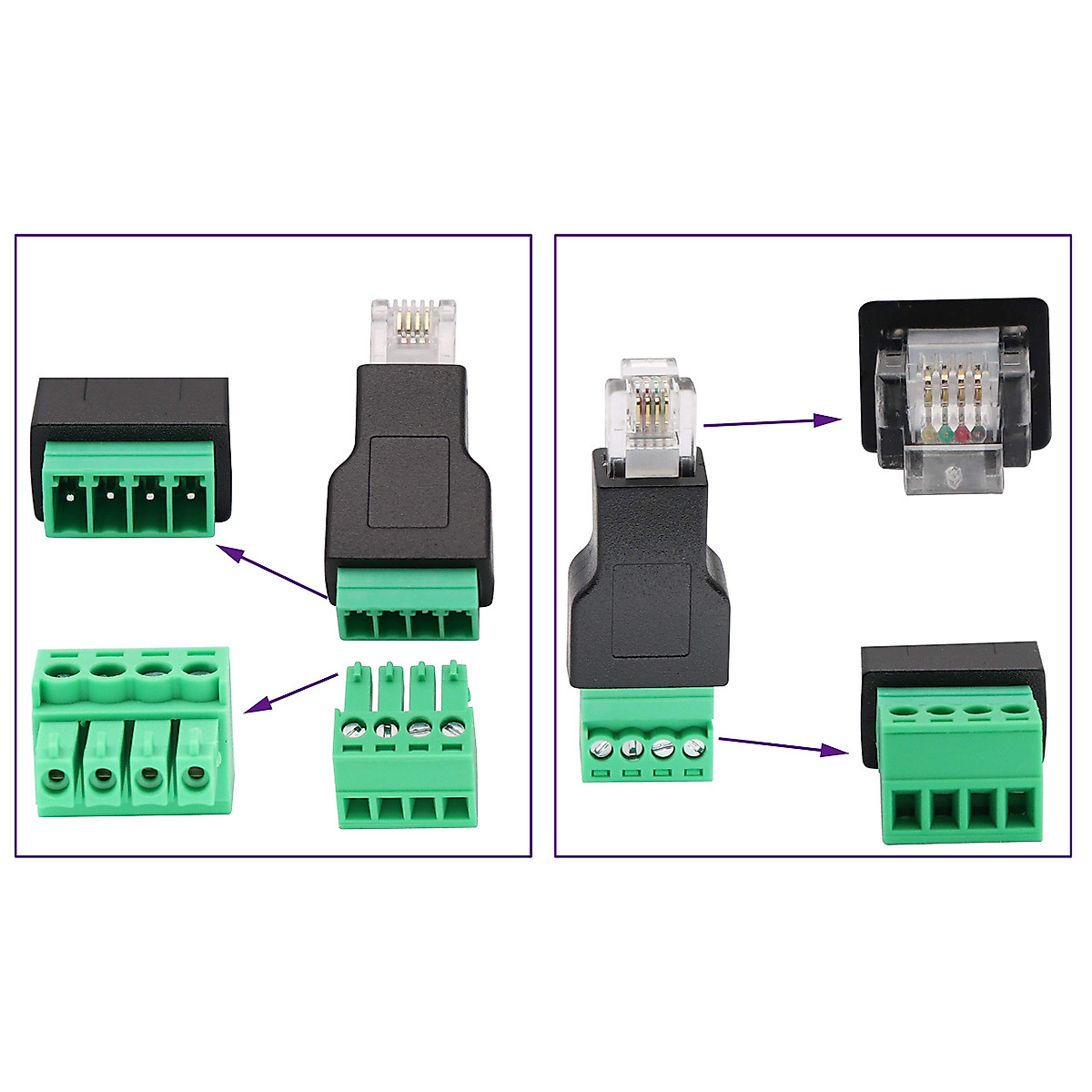 AAOTOKK RJ11 Screw Terminal RJ11 4P 4C Male to 4Pin Female Bolt Screw Type terminals Plug for Telephone,CCTV wiring Coupler (2 Pack)