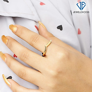 JEWELEXCESS 14k Gold over Silver Wishbone Friendship Ring for Women | Dainty Gold over Silver Promise Ring For Women | Silver Friendship Ring For Women