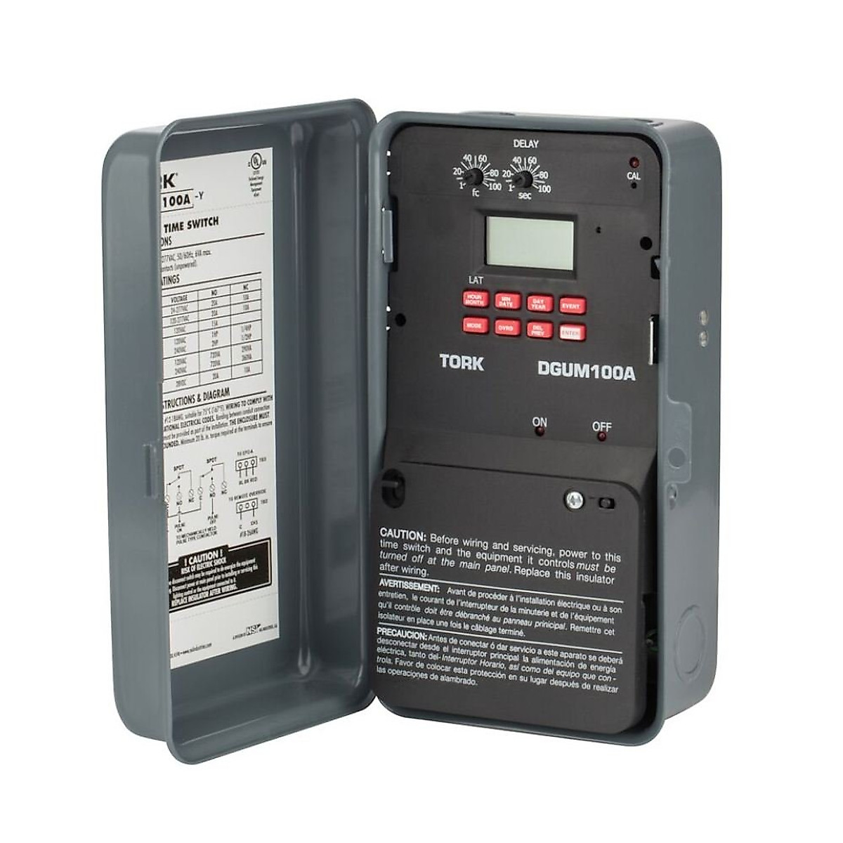 NSI DGUM100A-Y Series DGU Lighting Control with Photo/Override Input Control Time Switch, Metal Indoor NEMA 1 Enclosure, 120-277 VAC 50/60 Hz Input Supply, SPDT Momentary Output Contact