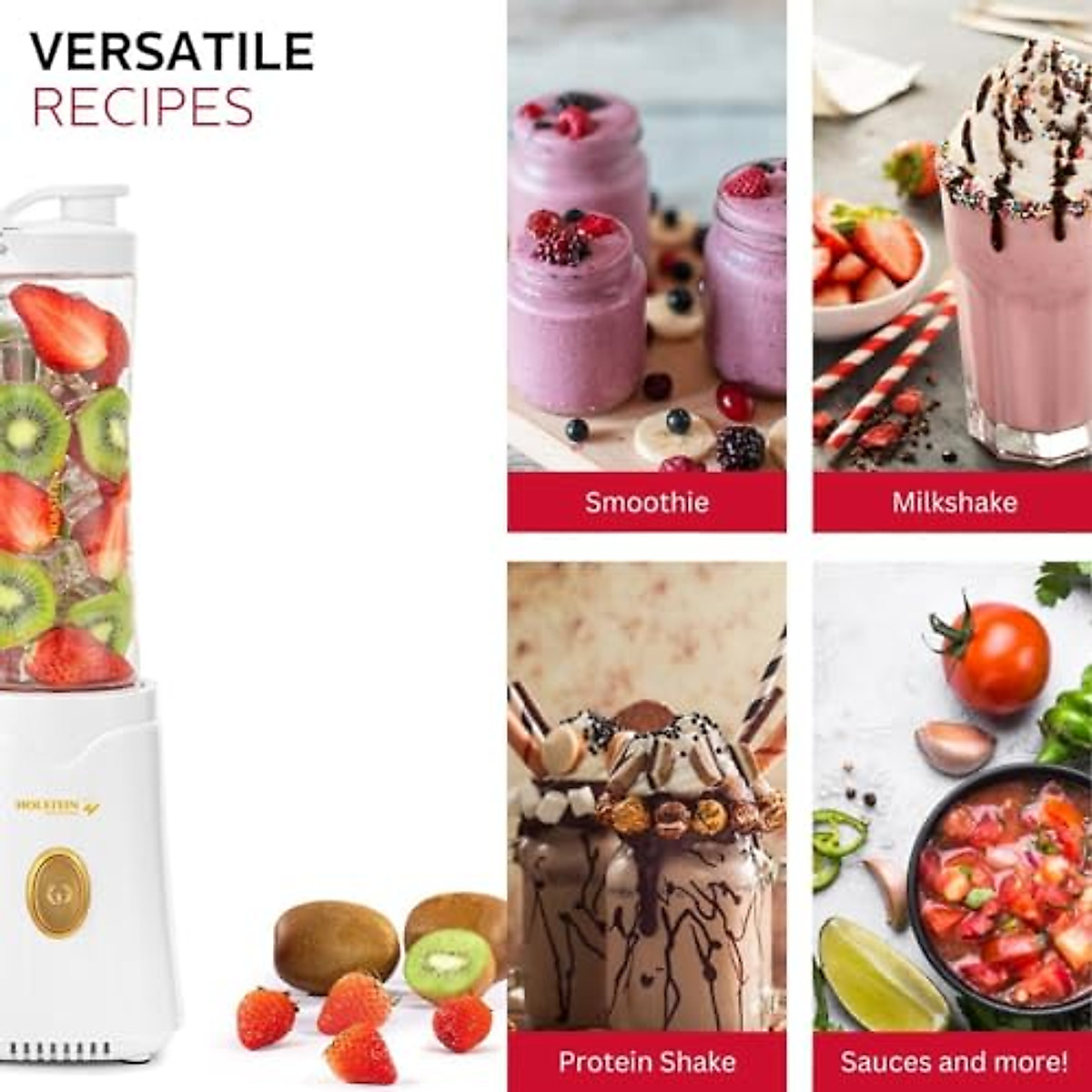 Holstein Housewares Personal Blender - Creamily Smooth Shakes and Smoothies, BPA-Free 20oz To-Go Cups, Golden Elegance Design, 250W