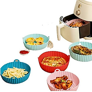 2-Pack inch 8.5 Air Fryer Silicone Liner Silicone Air Fryer Container Intensity Safe fryers Silicone Pot Round for Air fryer Stove Frill 5QT Pink+Red