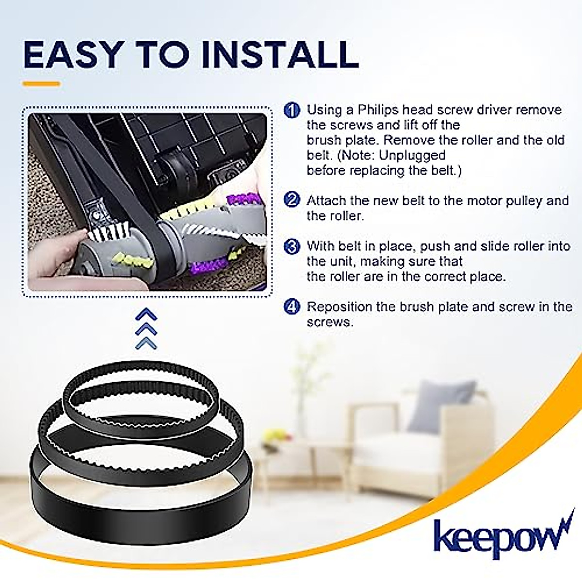 KEEPOW Replacement Belt Set Compatible with Bissell Proheat 2X Revolution Pet Pro Carpet Cleaner Models 1548 1550 1551 35799 Compare to Parts #1606418 & 1606419 & 1606428, 3 Pack