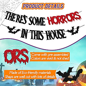 There’s Some Horrors in This House Banner Halloween Horrible Bat Scary Themed for Boy Girl Kids Halloween Festival Party Decorations