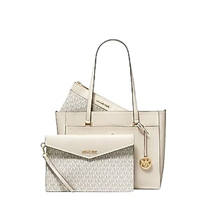 Michael Kors Maisie Large Pebbled Leather 3/1 Tote Bag (Light Cream)
