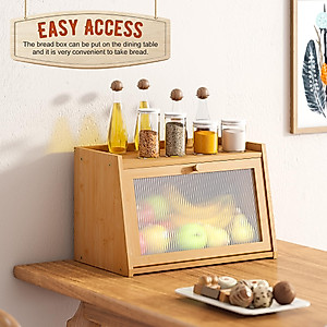 GHWIE Large Bread Box, Easy Access & Cleaning - Bamboo Bread Box for Kitchen Countertop with Acrylic Door,Natural