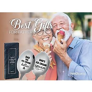 Dads Ice Cream Spoon, 2 Pcs Stainless Steel Coffee Spoons Set, Gifts for Dad on Birthday/Christmas/Thanksgiving, Gift Ready Package, DAD THE ICE CREAM KILLER