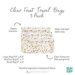 Bumkins Travel Bag, Toiletry, TSA Approved Pouch, Zip Bag, Quart Size Airline Compliant, Clear-Sided, Baby, Diaper Bag Organization, Makeup, Accessories, Packing, Set of 3 Sizes, Harry Potter