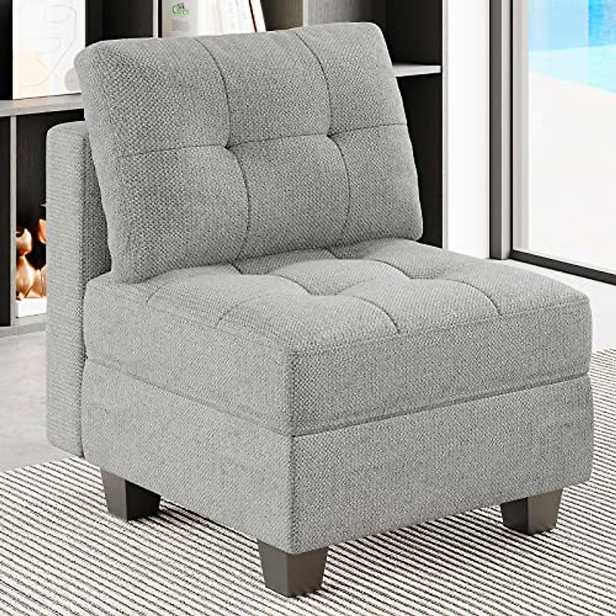 Belffin Middle Module Seat for Modular Sofa Sectional Couch with Storage Accent Armless Sofa Chair Modern Fabric Light Grey