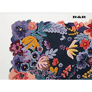 Restoration and Renovation Handmade Flower Multicoloured Irregular Area Rug 100% Imported Blended Wool Floral Area Rug (Navy, 8x5 ft)