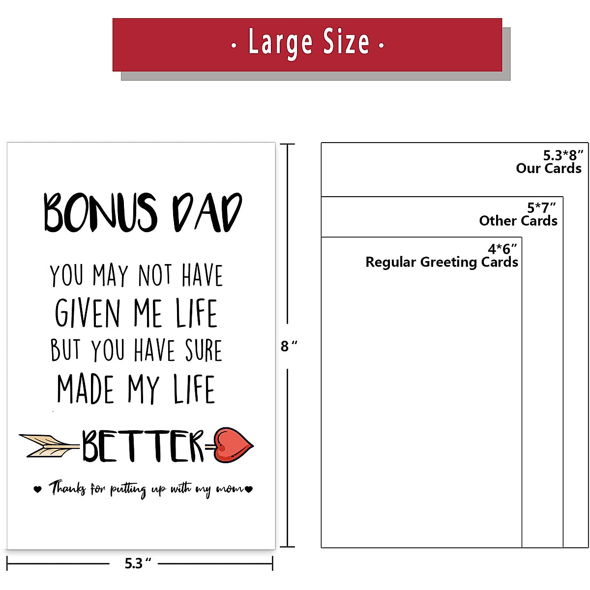 Ziwenhu Bonus Dad Fathers Day Card,Dad Birthday Gifts From Stepdaughter Stepson,Fathers Day Card for Stepdad,Thanks For Putting Up With My Mom Card