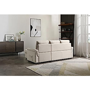 uhome Upholstered Sleeper Sofa with USB Ports sectional Couch Reversible Sofabed, Full XL, Beige