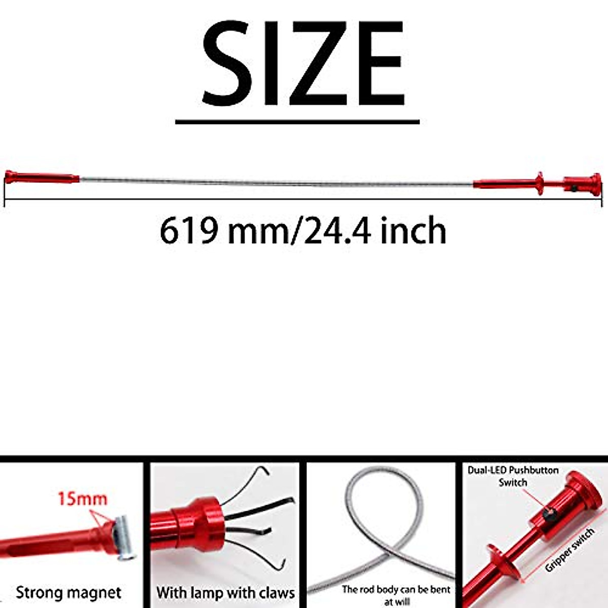 Magnetic Pickup Tool with Led Light, 4 Claw Magnet Tool Flexible Magnetic Pickup Tool Gadget Gifts for Men, Cool Tools Gadgets Magnetic Sweepers