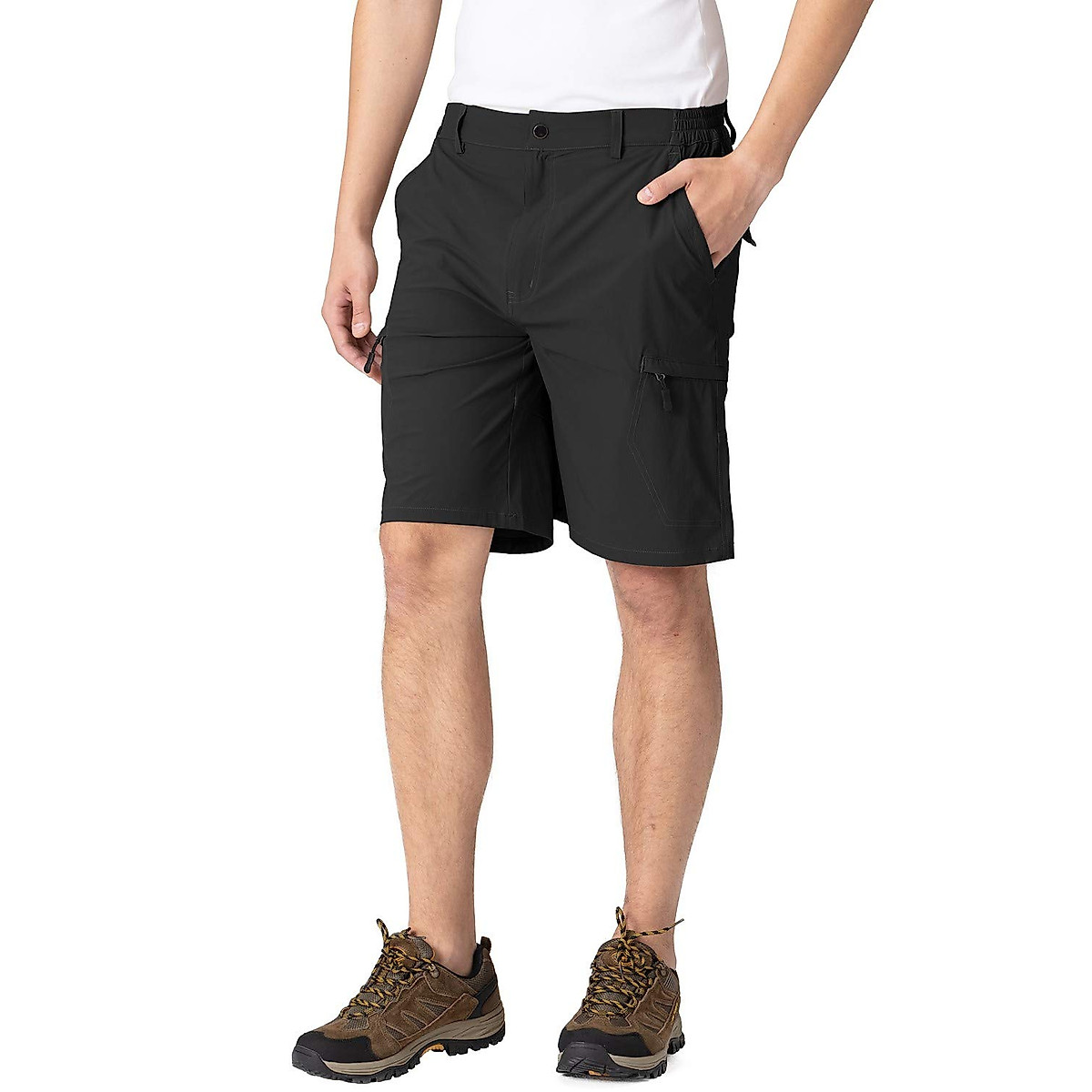Rdruko Men's Hiking Cargo Shorts Quick Dry Lightweight Outdoor Work Casual Travel Summer Shorts with 6 Zipper Pockets(Black, US 36)