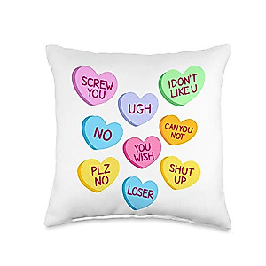 GrayFox Happy Valentines Day Anti Happy Valentines Day Candy Conversation Hearts Throw Pillow, 16x16, Multicolor