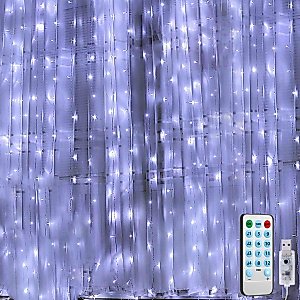 TDA Curtain String Light, 300 LED USB Powered Window Curtain String Light Outdoor Indoor Decorative for Christmas, Holiday, Party, Wedding, Garden, Patio Decoration (Cool White)